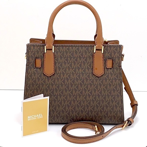 Michael Kors | Bags | Nwt Michael Kors Hamilton Small Satchel Crossbody Brownluggage Signature ...
